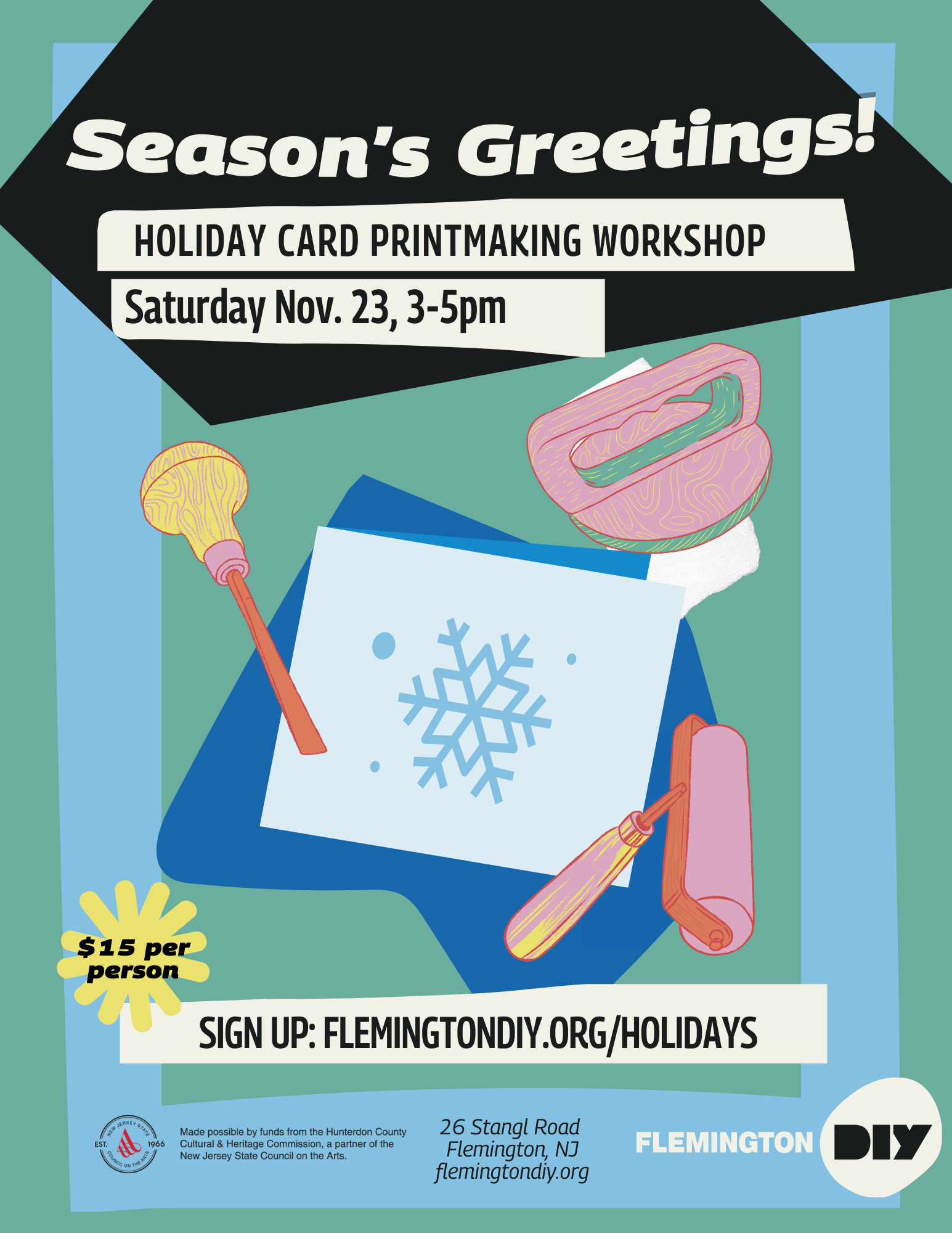 Holiday Card Printmaking Workshop – Flemington DIY